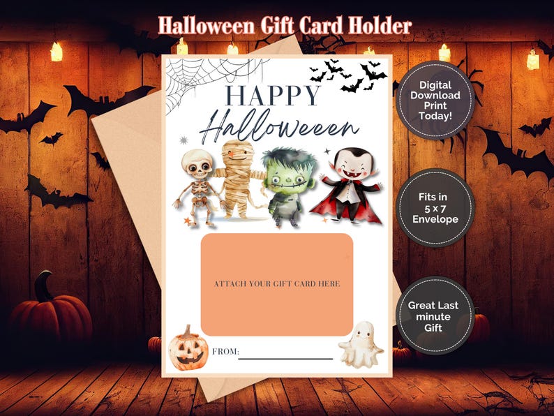 Halloween Gift Card Holder Printable Teacher Gift Last-minute Halloween ...