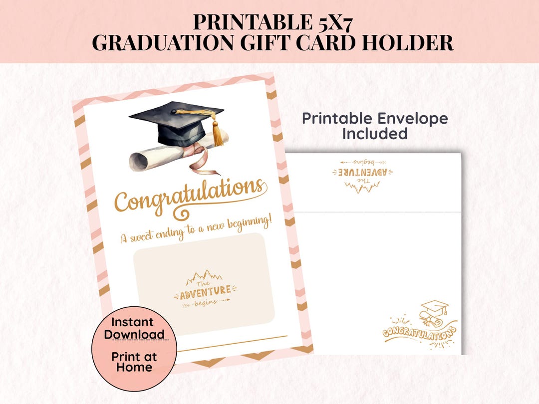 Printable Graduation Gift Card Holder With Envelope, Boho Pink ...