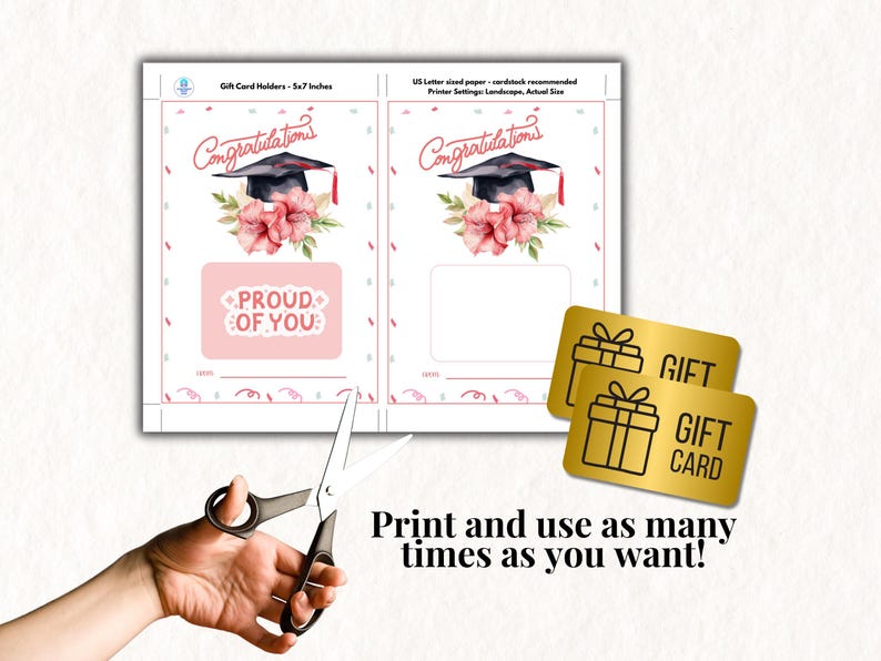 Printable Graduation Gift Card Holder With Envelope, 5x7 Pink Floral ...