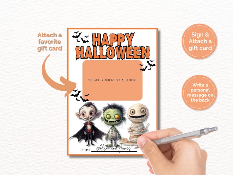 Cute Halloween Character Printable Gift Card Holder: Digital Download ...