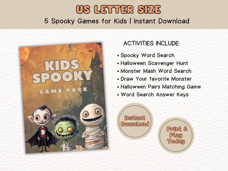 Printable Halloween Games for Kids: Spooky Game Pack, 5 Games (PDF) - Etsy