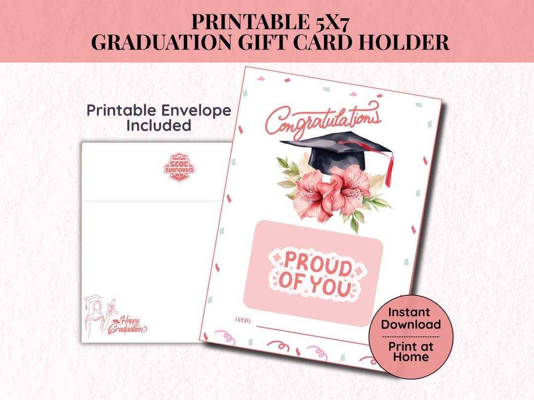 Printable Graduation Gift Card Holder With Envelope, 5x7 Pink Floral ...