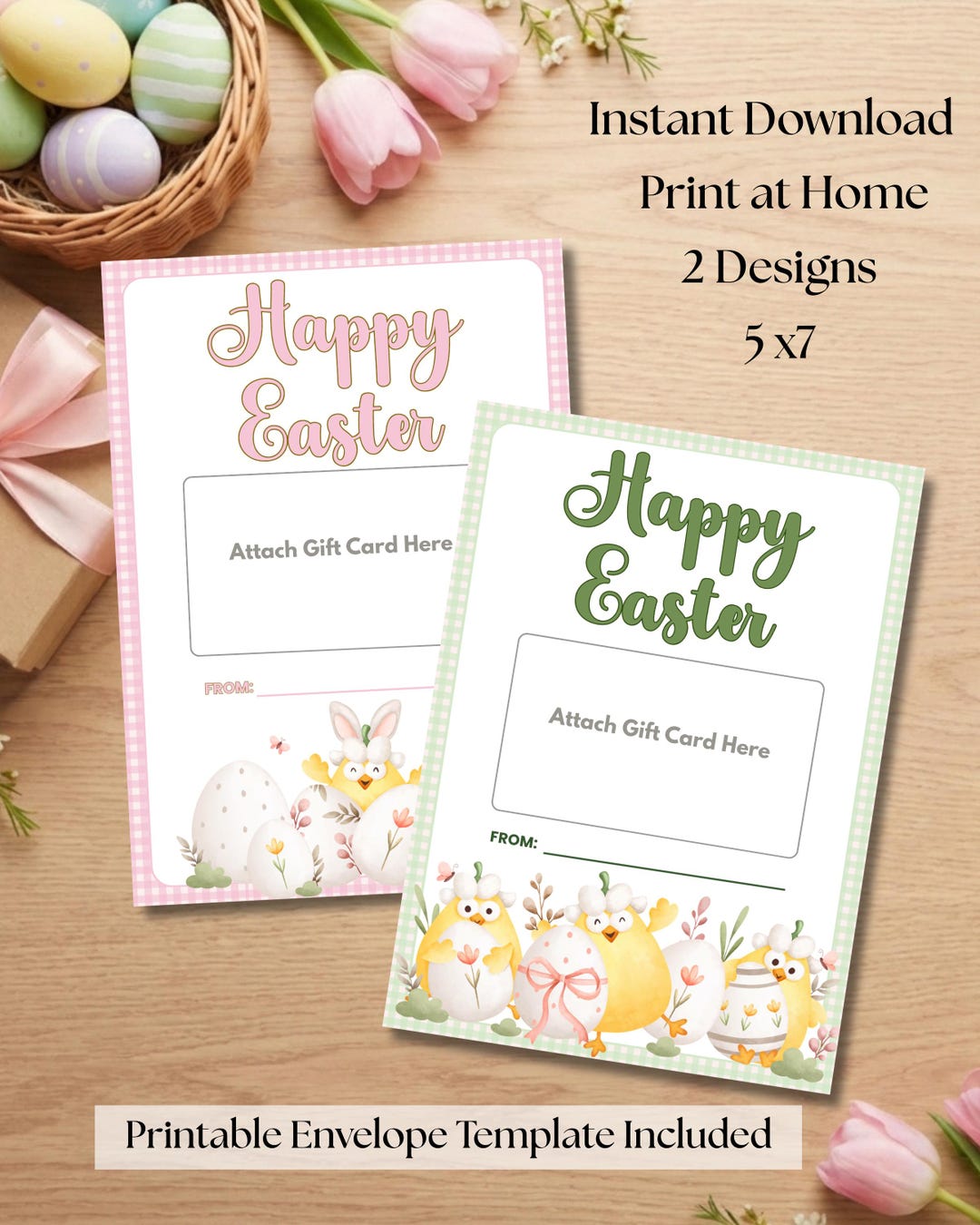 Printable Easter Gift Card Holder, Watercolor Chick & Floral Design ...