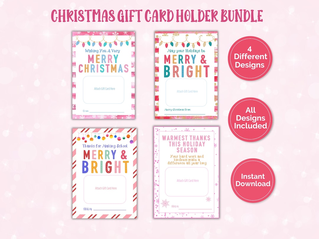 Printable Christmas Gift Card Holder, Holiday Teacher Thank You Gift ...