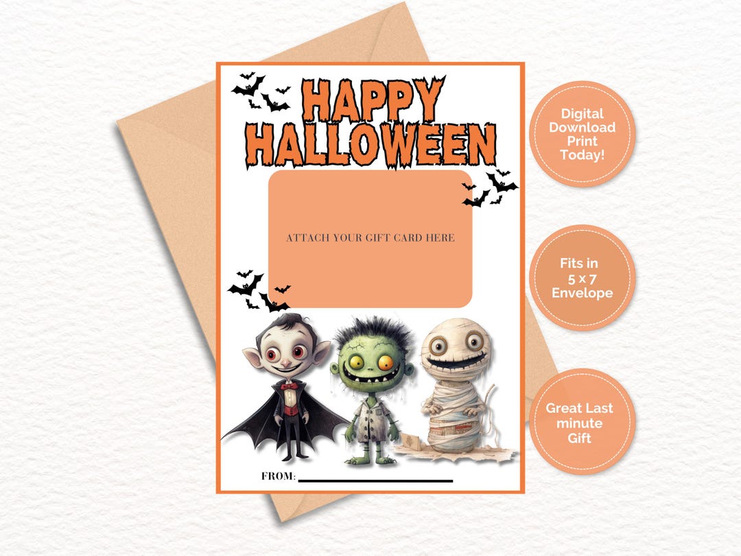 Cute Halloween Character Printable Gift Card Holder: Digital Download ...