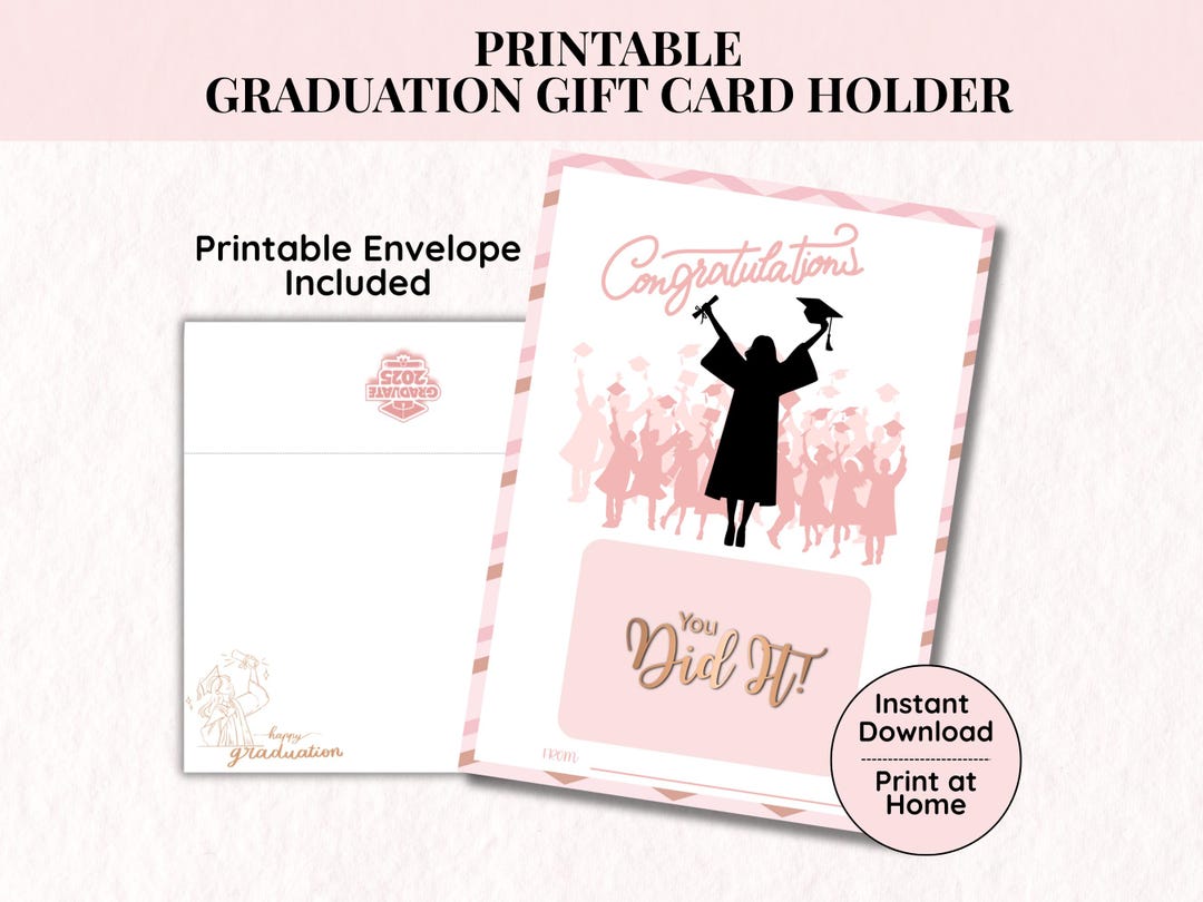 Printable Graduation Gift Card Holder With Envelope, Boho Pink ...