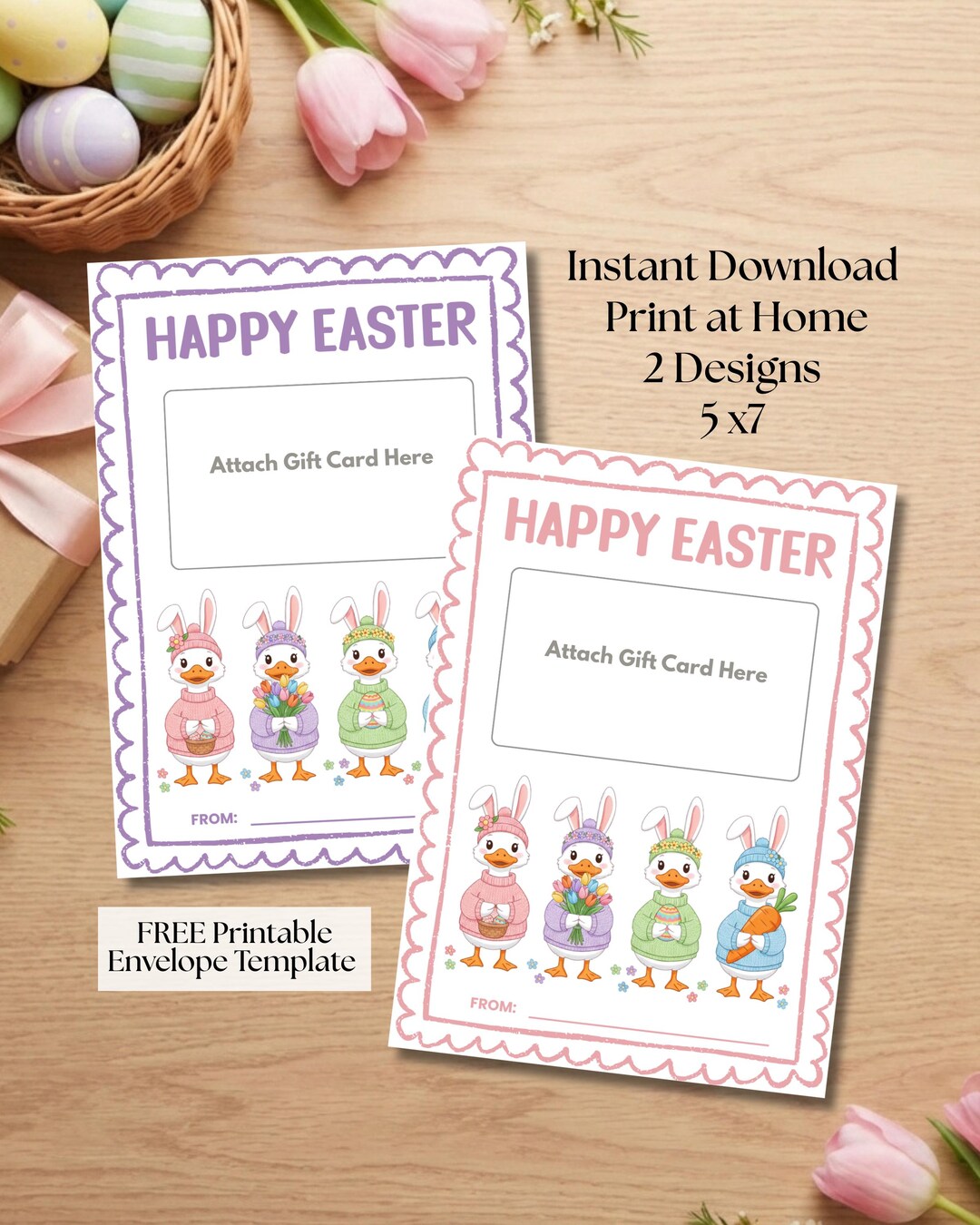 Printable Easter Gift Card Holders, Cozy Duck Design (digital Download ...