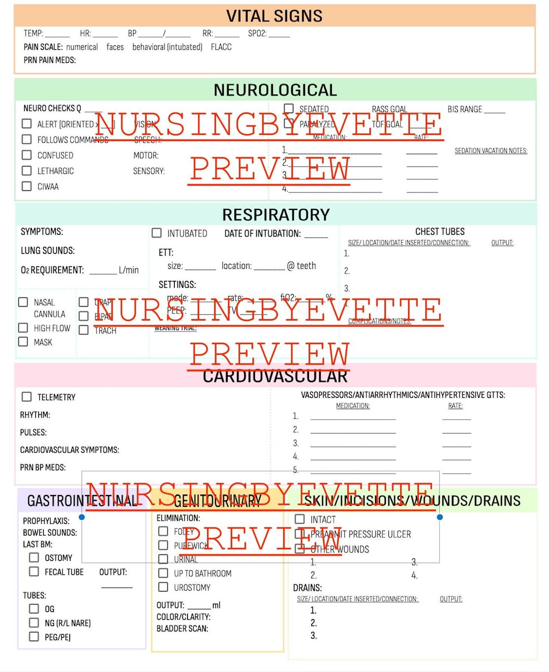 ICU Nursing Report Sheet - in Depth Assessment/bedside Shift Report ...