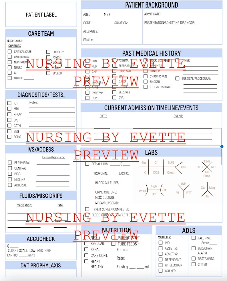 ICU Nursing Report Sheet in Depth Assessment/bedside Shift Report Guide ...