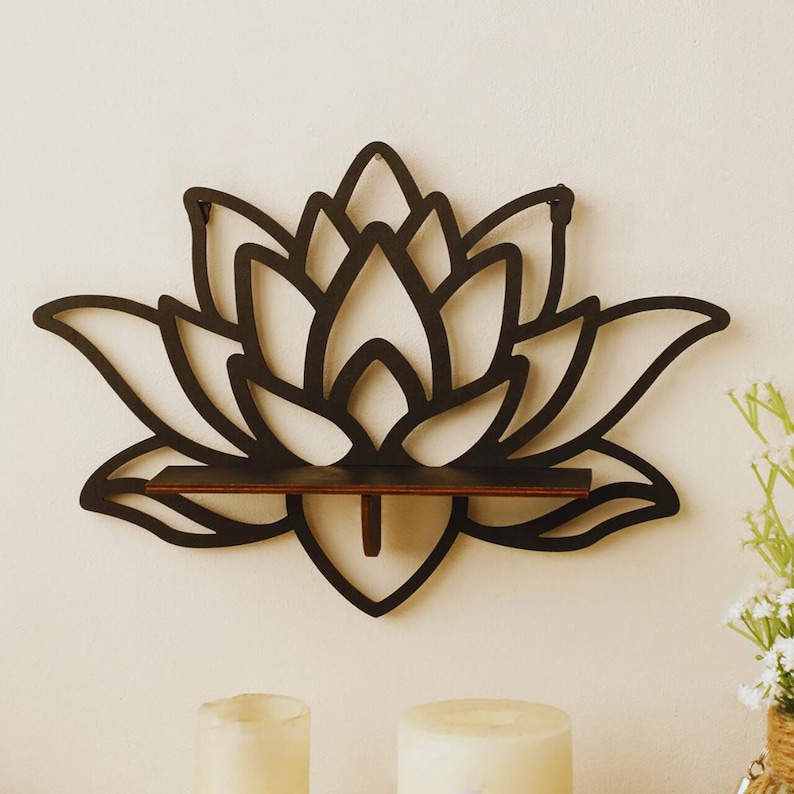 Lotus Wall Floating Shelf – Boho Style Wooden Display for Home ...
