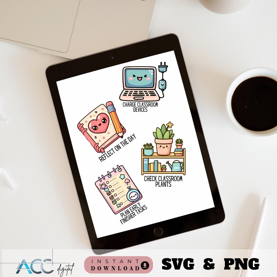 Teacher Planner Sticker Pack SVG PNG Bundle, Daily Task Functional ...