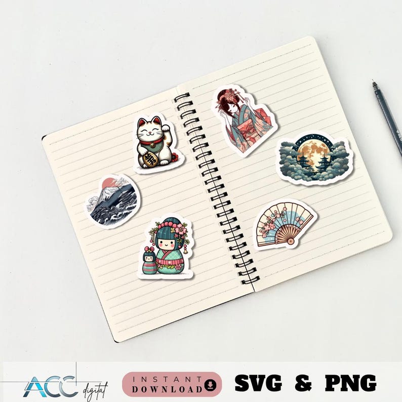 Japanese Sticker Pack SVG PNG Bundle, Printable Japan Culture and ...