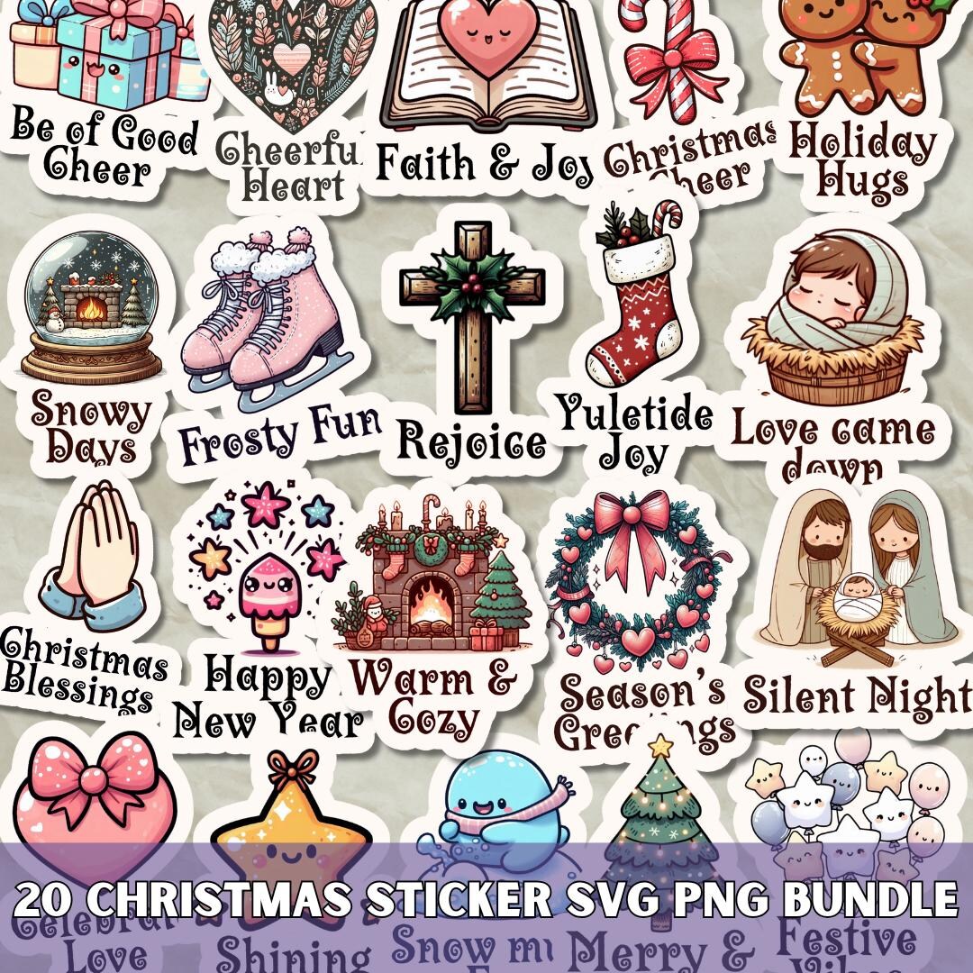 Holiday Greetings Sticker Pack SVG PNG Bundle, Printable Christmas ...