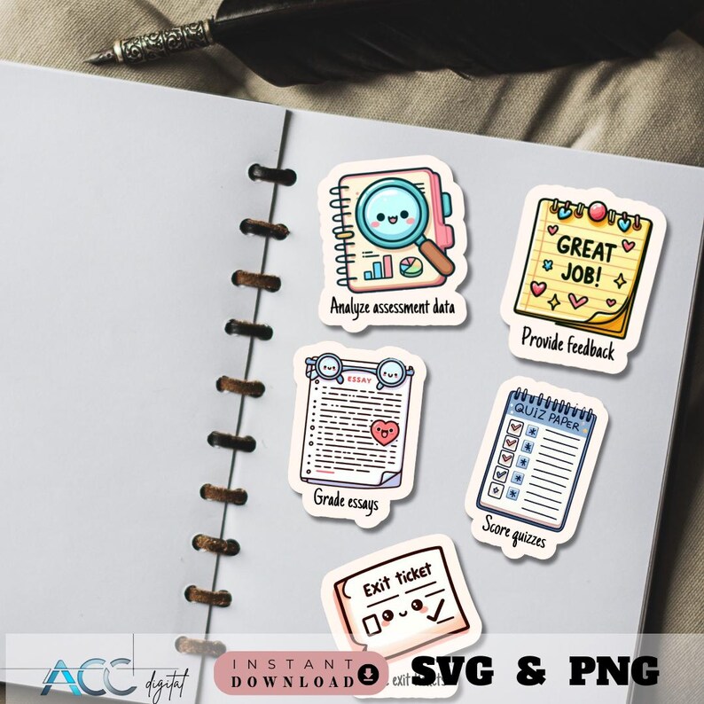 Teacher Sticker Pack SVG PNG Bundle, Printable Planner Stickers, Cute ...