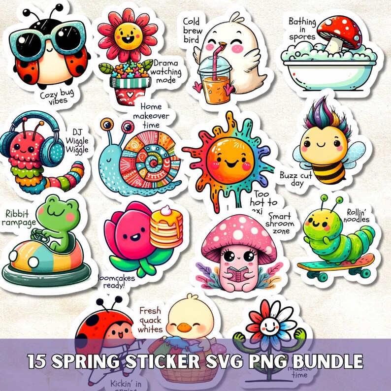 Funny Spring Sticker Pack SVG PNG Bundle, Silly Quotes, Printable ...