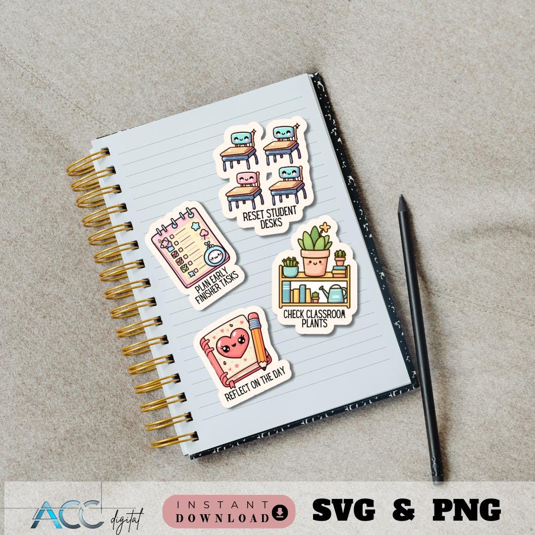 Teacher Planner Sticker Pack SVG PNG Bundle, Daily Task Functional ...