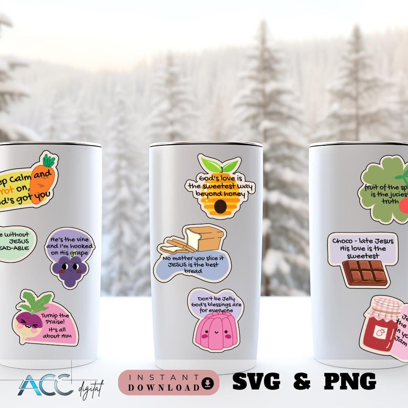 Witty Christian Stickers SVG PNG Bundle, Religious Printable Clipart ...