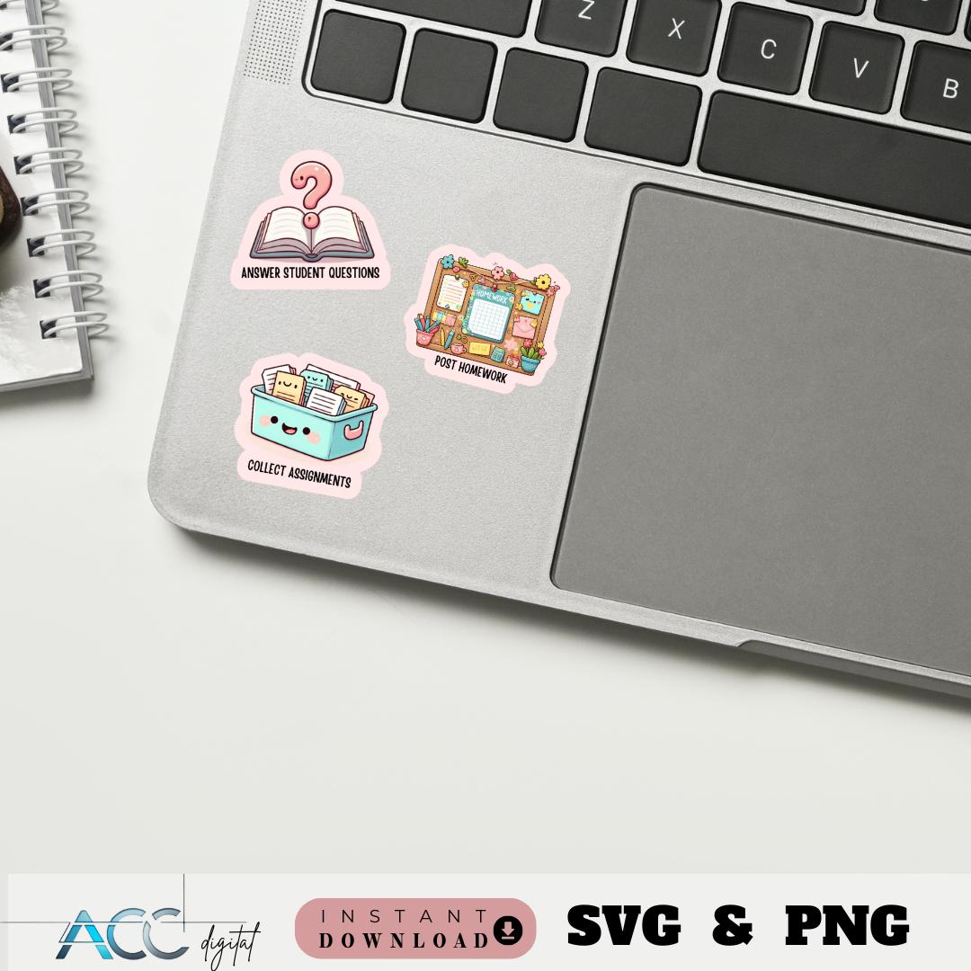Teacher Digital Planner Stickers SVG PNG Bundle, Kawaii Goodnotes ...
