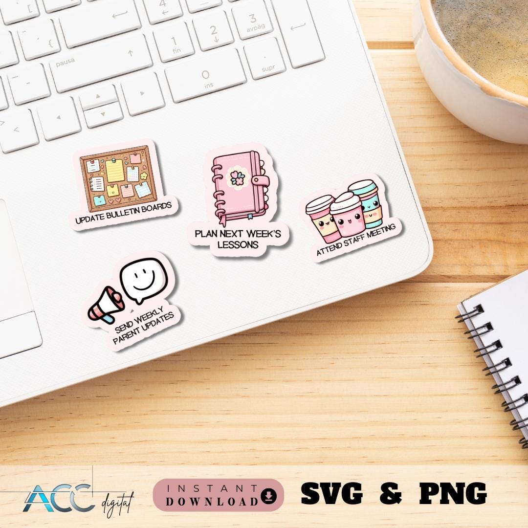 Teacher Daily Tasks Stickers SVG PNG Bundle, Goodnotes Printable ...