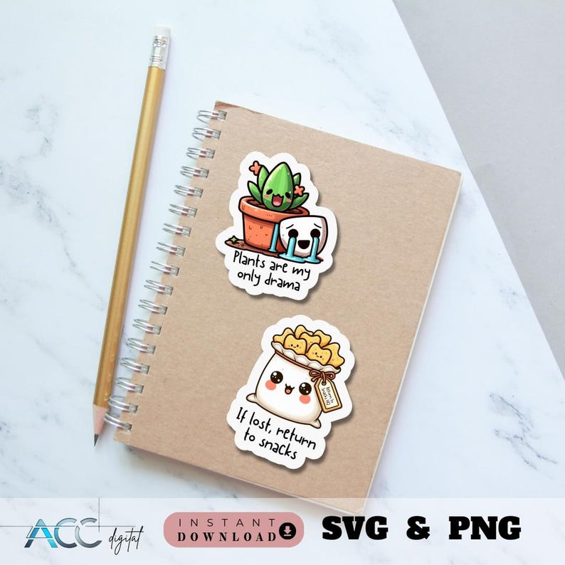 Kawaii Funny Stickers SVG PNG Bundle, Sacrcastic Printable Clipart ...