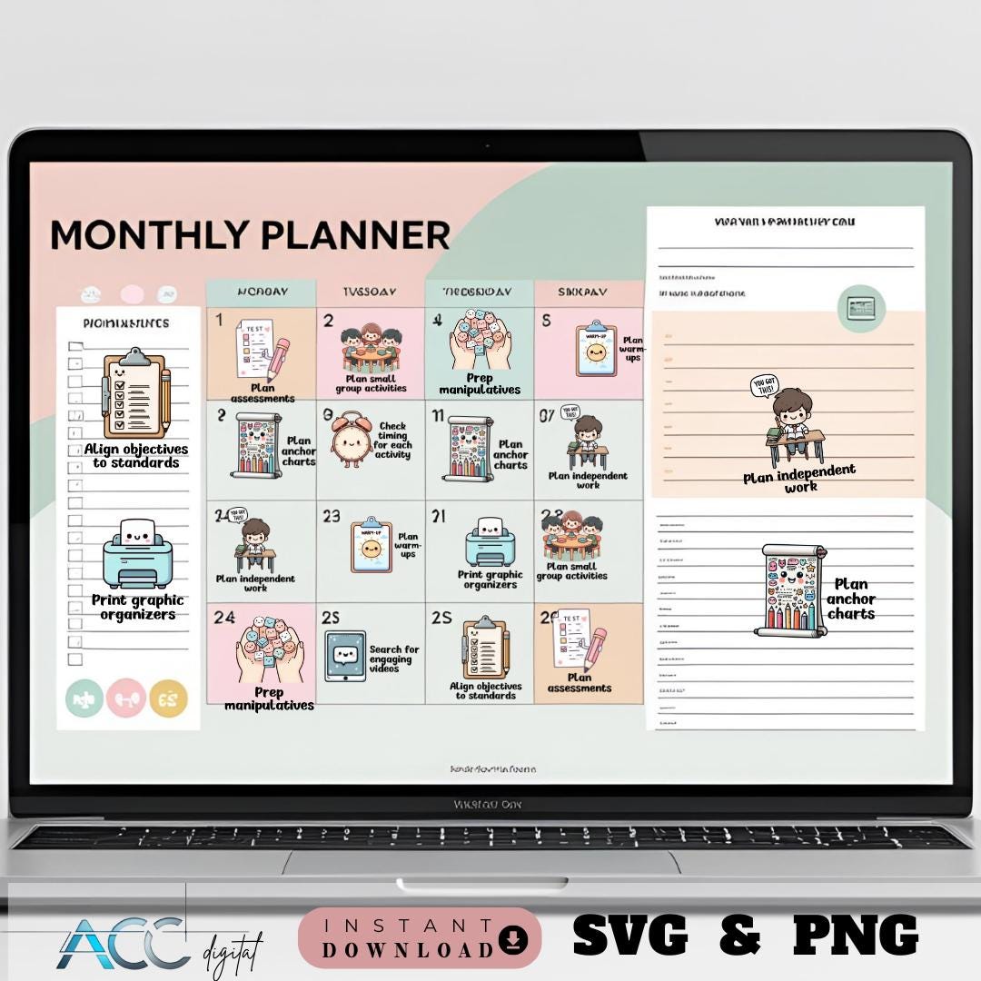 Teacher Stickers Pack SVG PNG Bundle, Digital and Printable Planner ...