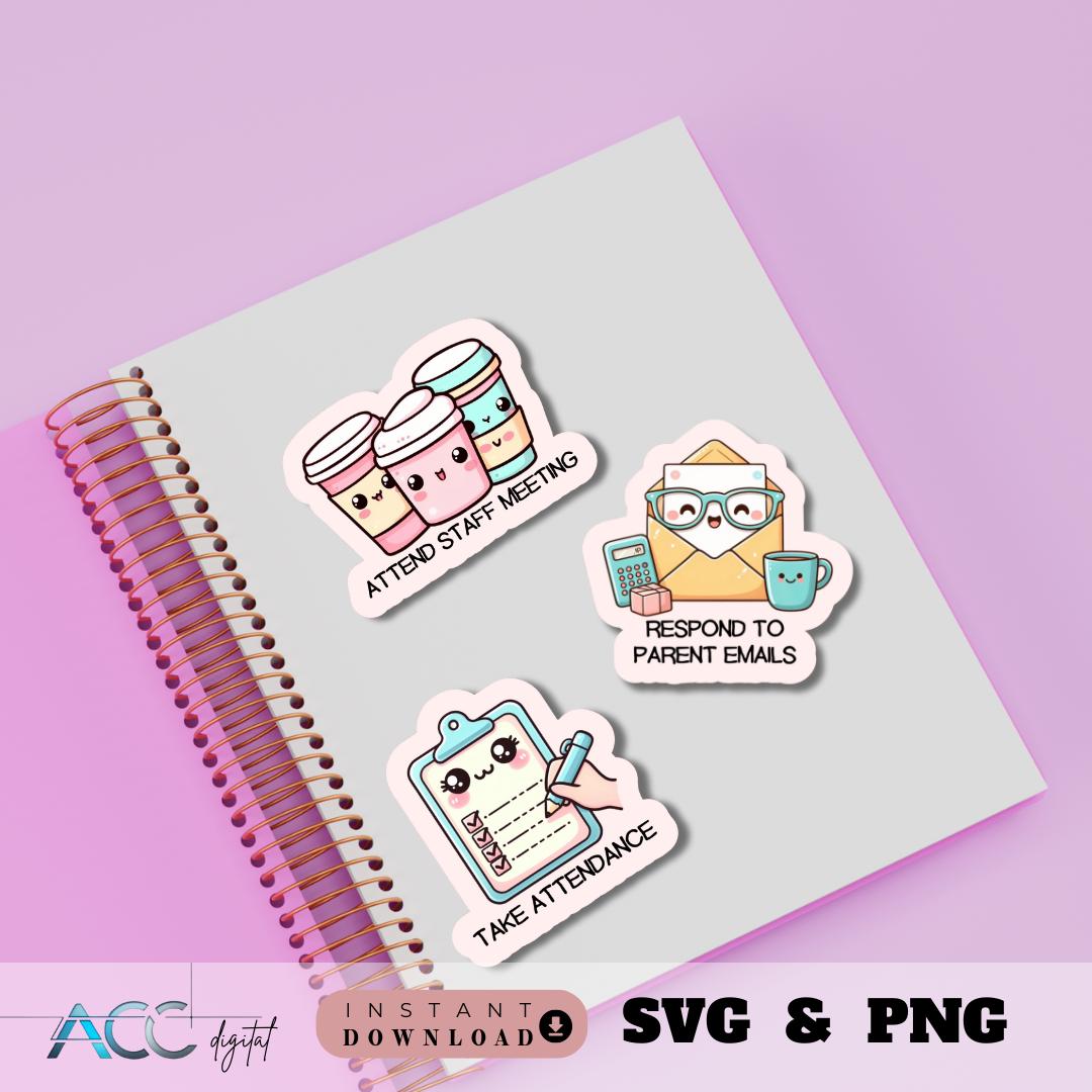 Teacher Daily Tasks Stickers SVG PNG Bundle, Goodnotes Printable ...