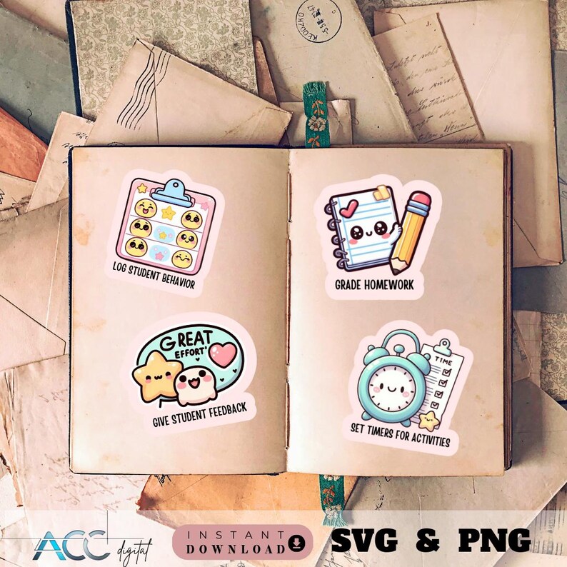 Teacher Digital Planner Stickers SVG PNG Bundle, Kawaii Goodnotes ...