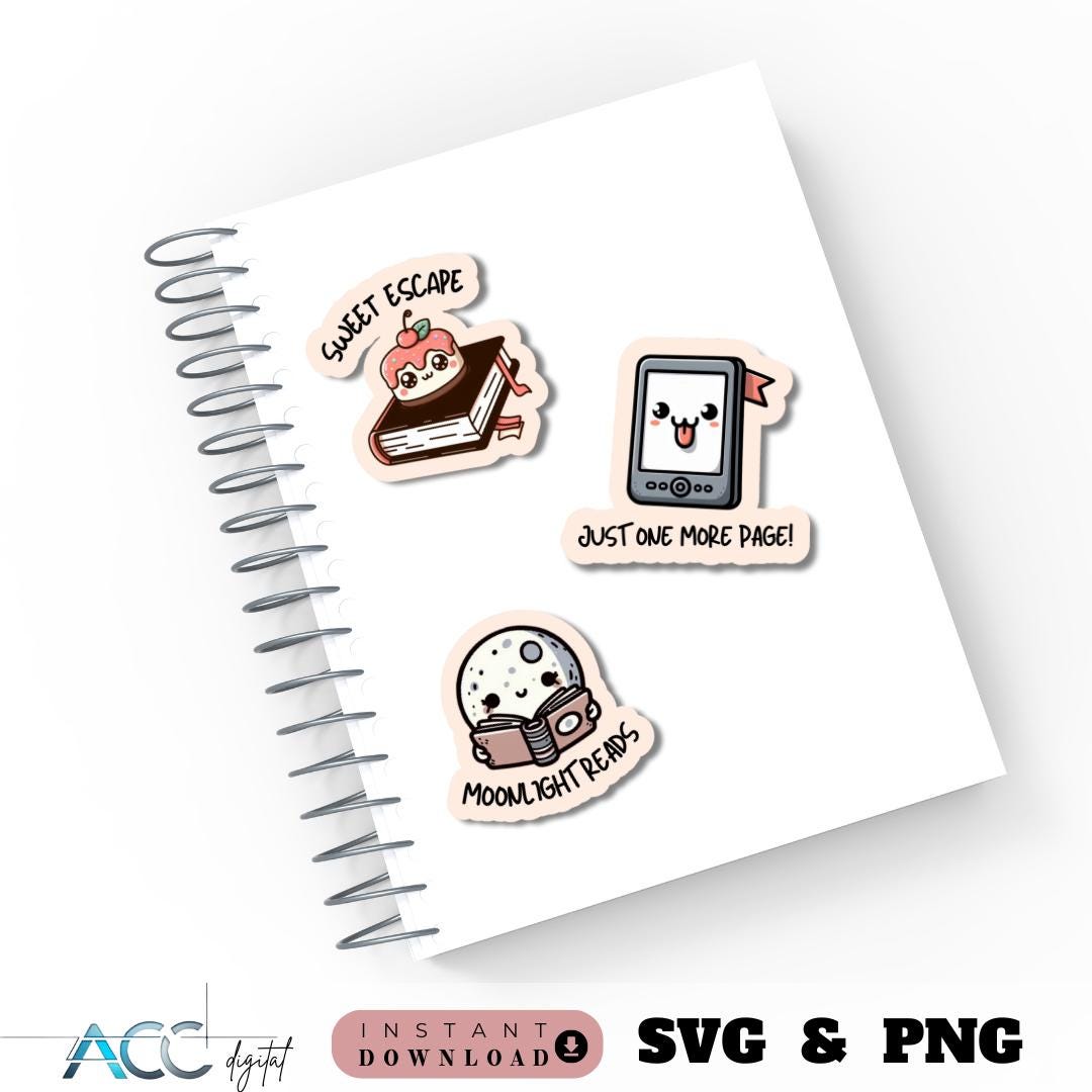 Kindle Sticker SVG PNG Bundle, Kawaii Bookish, Booktok Digital Planner ...