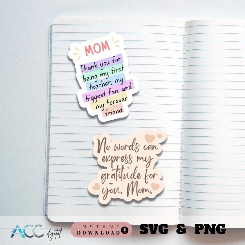 Gratitude Mother's Day Sticker SVG PNG Bundle, Happy Mother's Day, Best ...