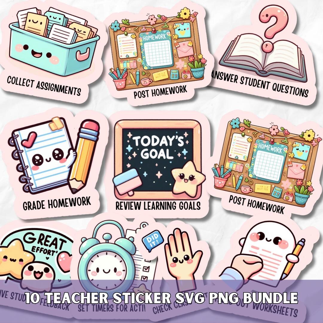 Teacher Digital Planner Stickers SVG PNG Bundle, Kawaii Goodnotes ...