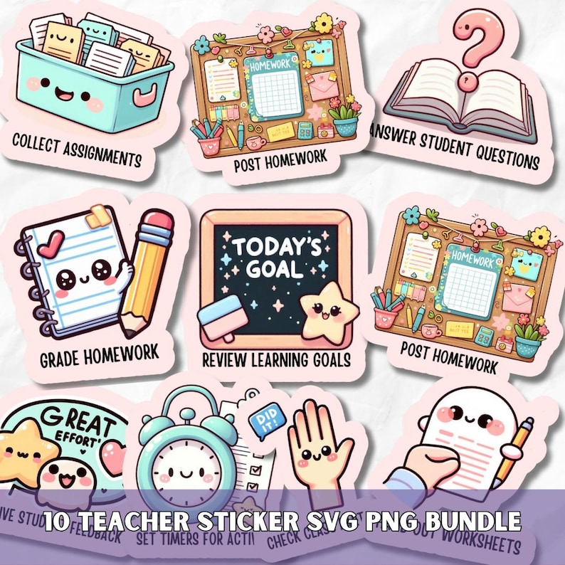 Teacher Digital Planner Stickers SVG PNG Bundle, Kawaii Goodnotes ...