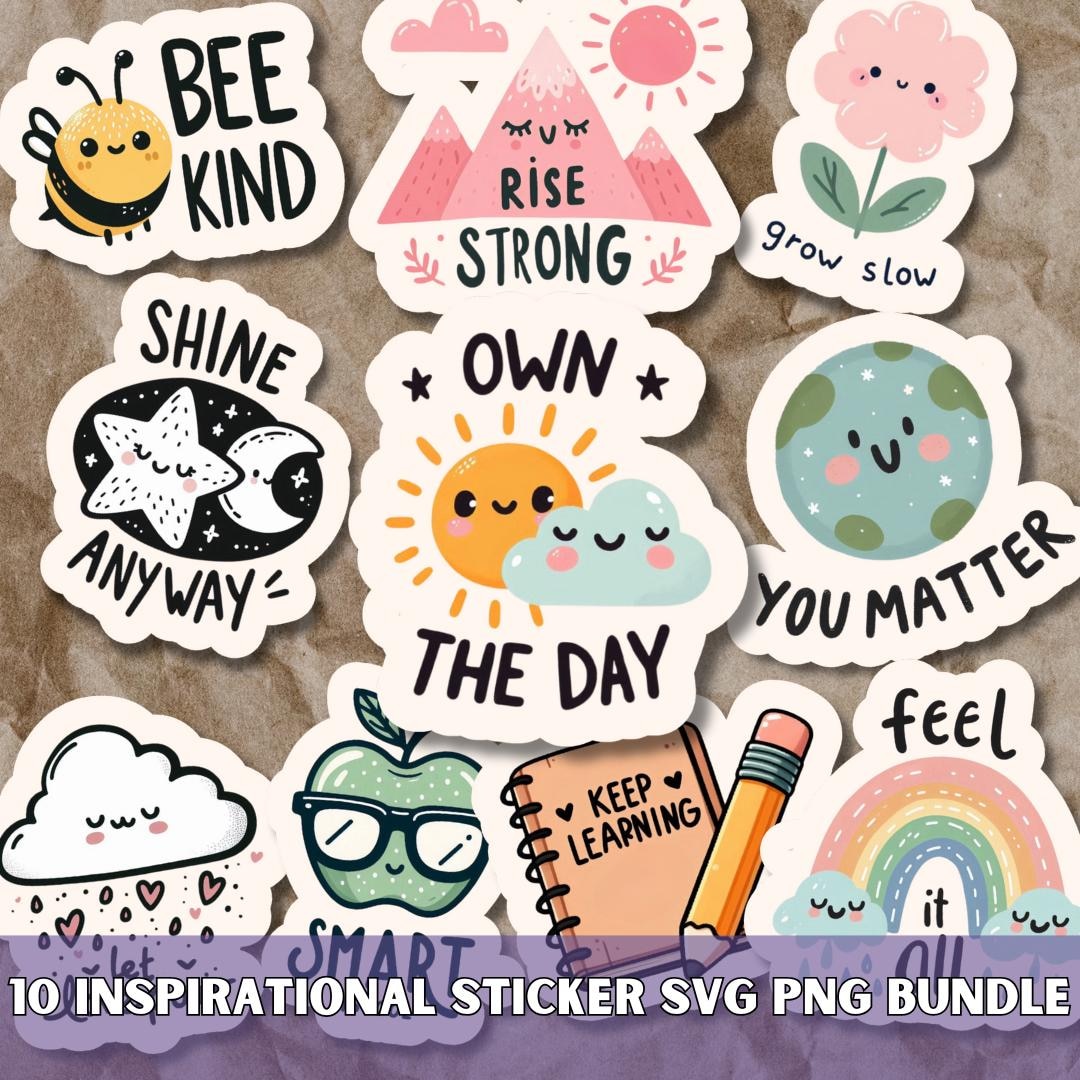 Mental Health Sticker SVG PNG Bundle, Inspirational Quotes Printable ...