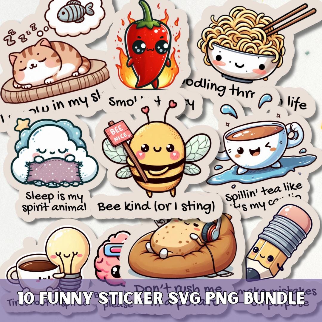 Funny Adult Stickers PNG SVG Bundle, Humorous Quotes, Witty Sticker ...