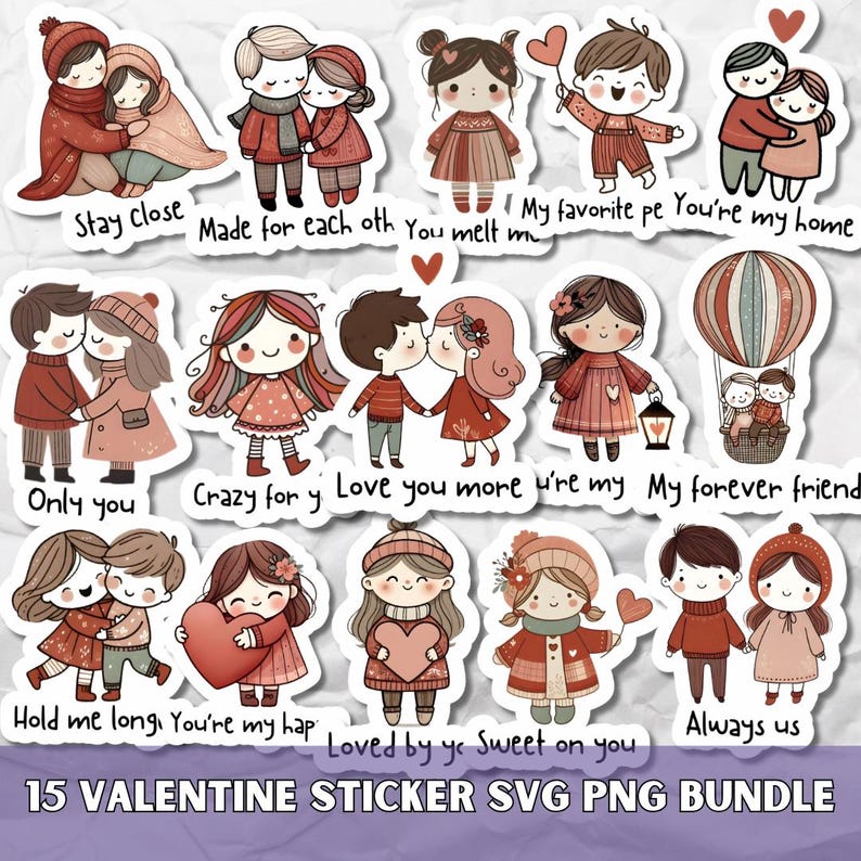 Valentine Couple Stickers SVG PNG Bundle, Romantic Quotes, Printable ...