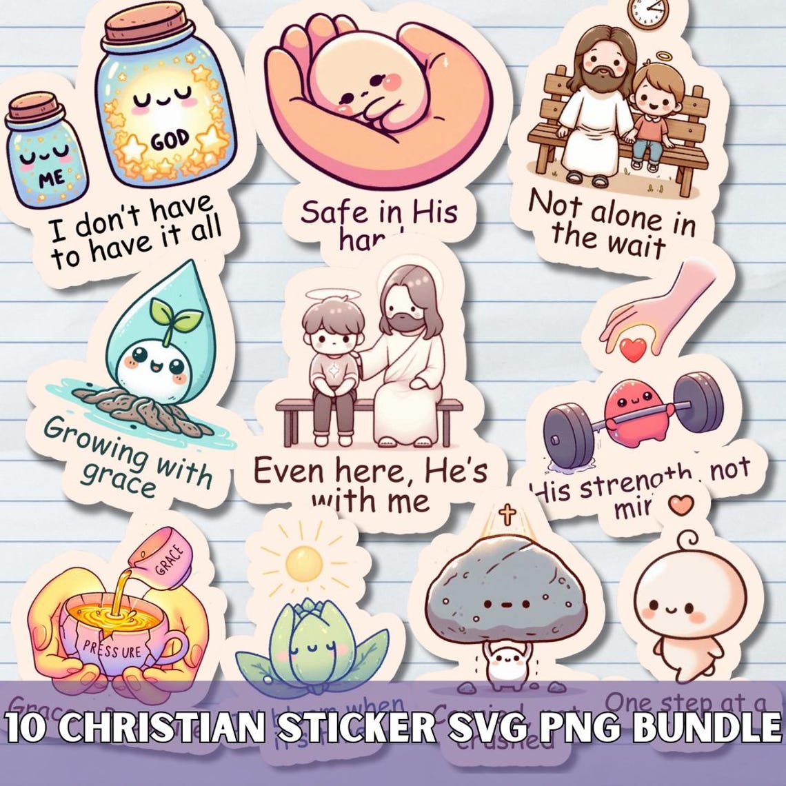 Cute Christian Quotes Stickers SVG PNG Bundle, Printable Bible Study ...
