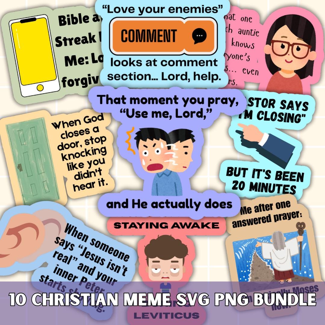 Christian Meme Sticker SVG PNG Bundle, Christian Quotes, Funny ...