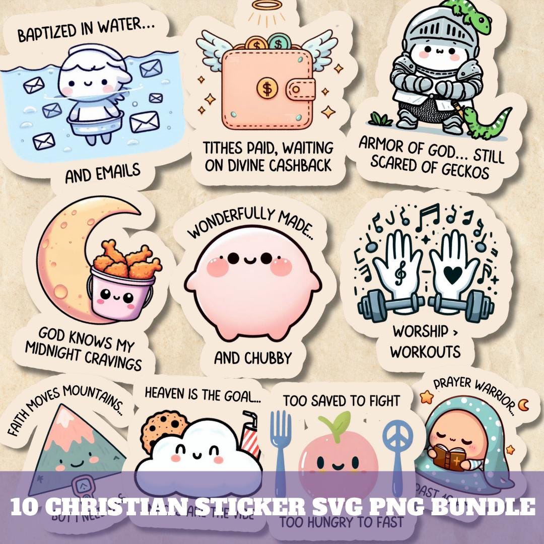 Christian Funny Sticker SVG PNG Bundle, Faith Bible Digital Planner ...