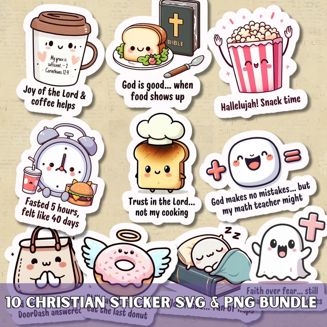 Kawaii Christian Funny Sticker Pack SVG PNG Bundle, Religious Quotes ...