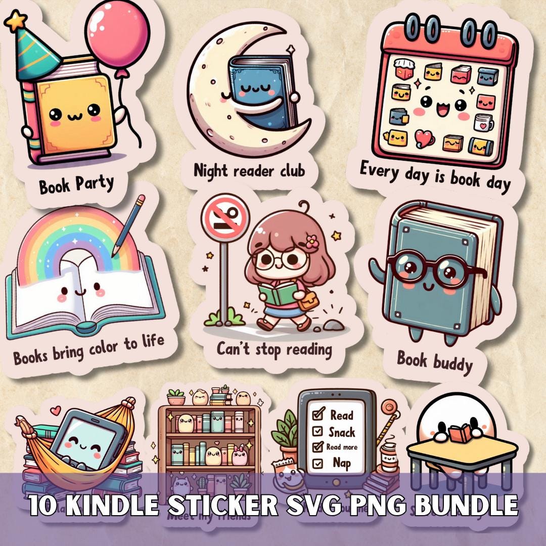 Bookish Stickers SVG PNG Bundle, Kindle Sticker, Gifts for Book Worm ...