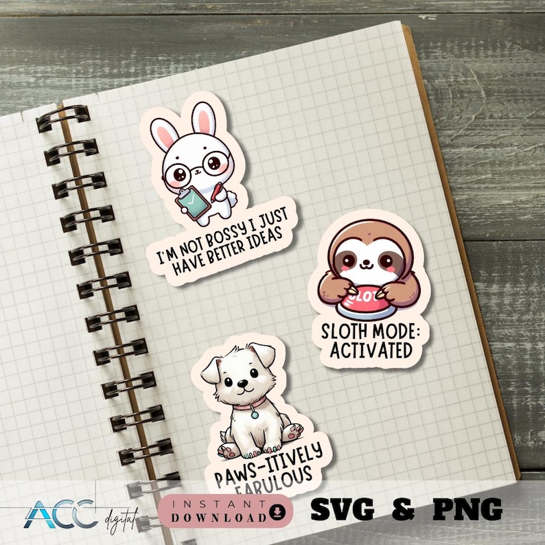 Kawaii Sarcastic Sticker SVG PNG Bundle, Funny Adult Humor Quotes ...