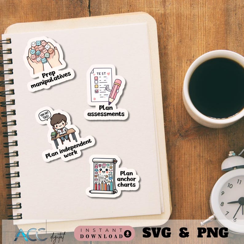 Teacher Stickers Pack SVG PNG Bundle, Digital and Printable Planner ...