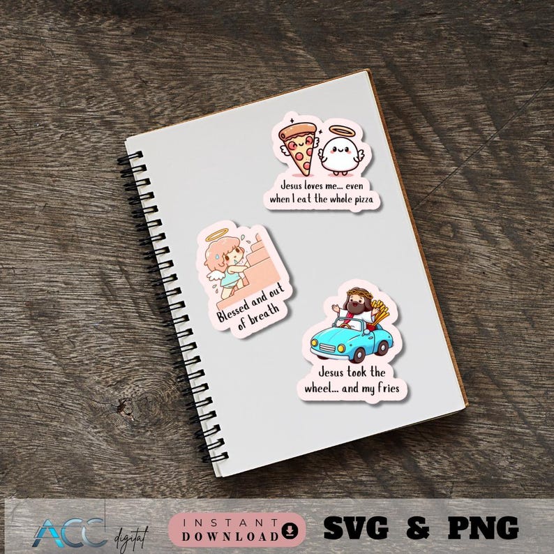 Funny Christian Sticker SVG PNG Bundle, Faith Quotes Set, Bible Digital ...