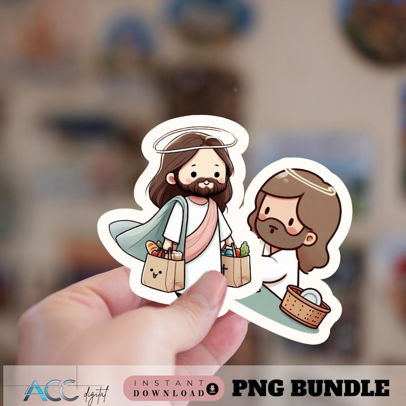 50 Jesus Clipart Stickers PNG Bundle, Kawaii Christ Printable Christian ...