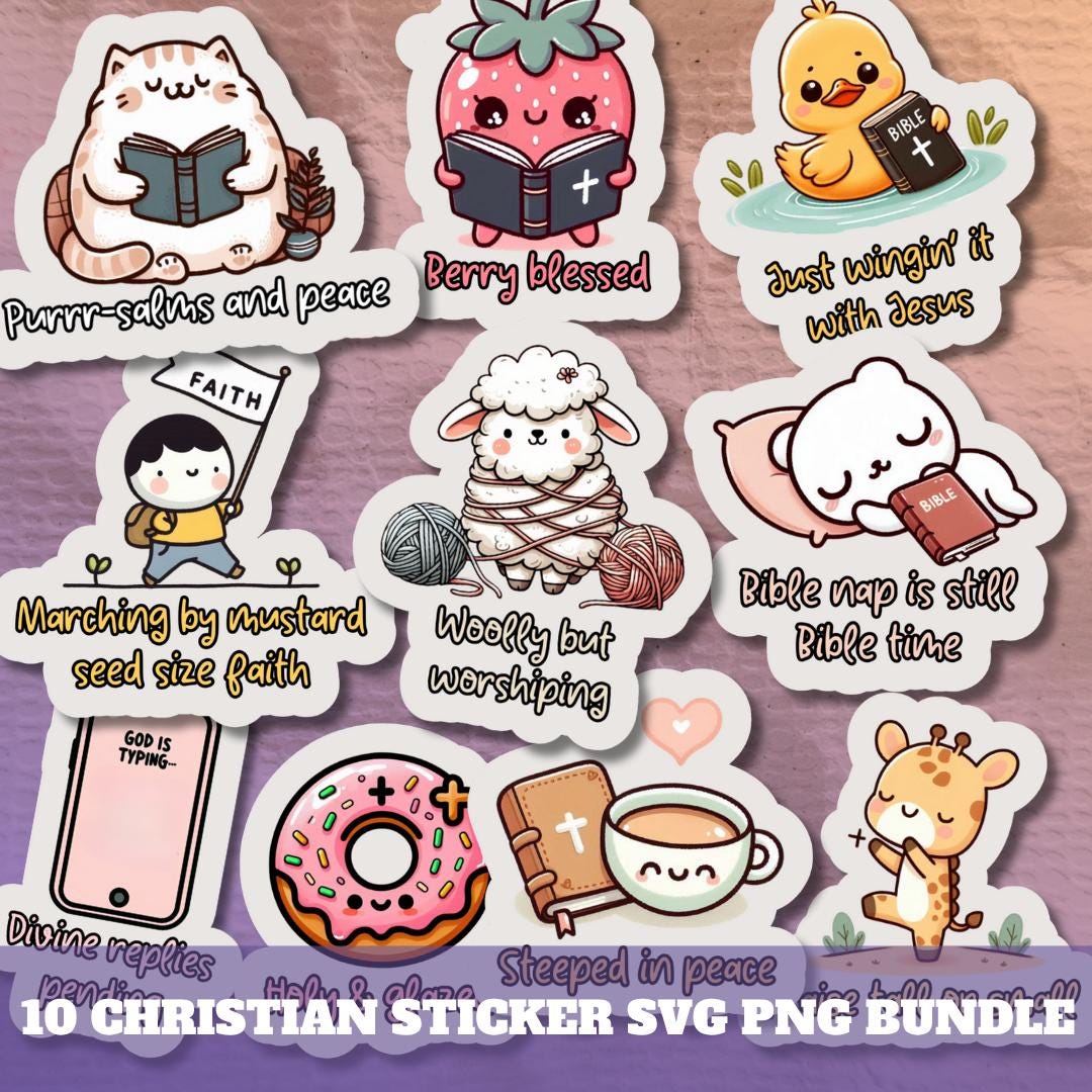 Christian Humor Sticker SVG PNG Bundle, Faith Digital Planner Stickers ...