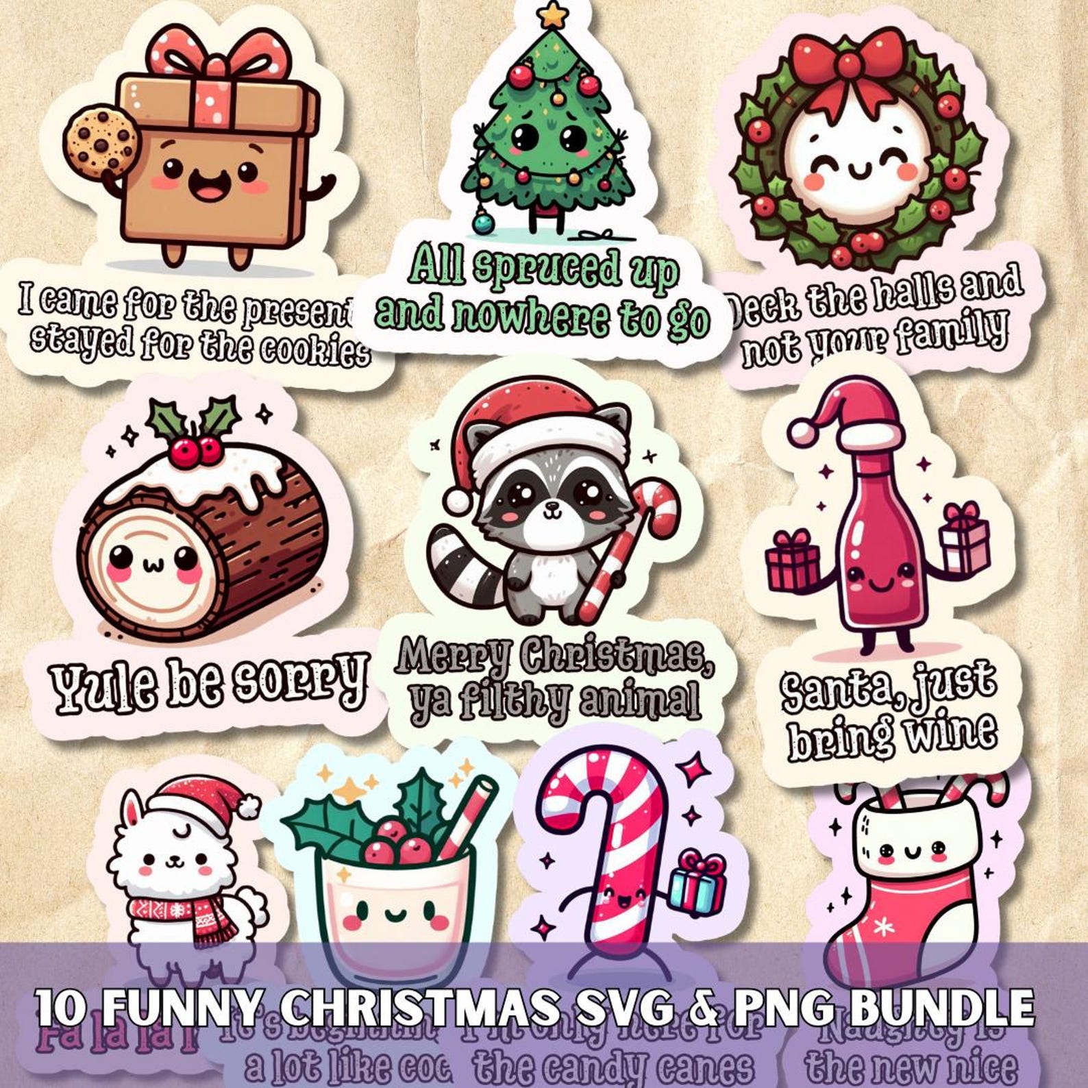 Sarcastic Christmas Stickers SVG PNG Bundle, Funny Xmas Holiday Quotes ...