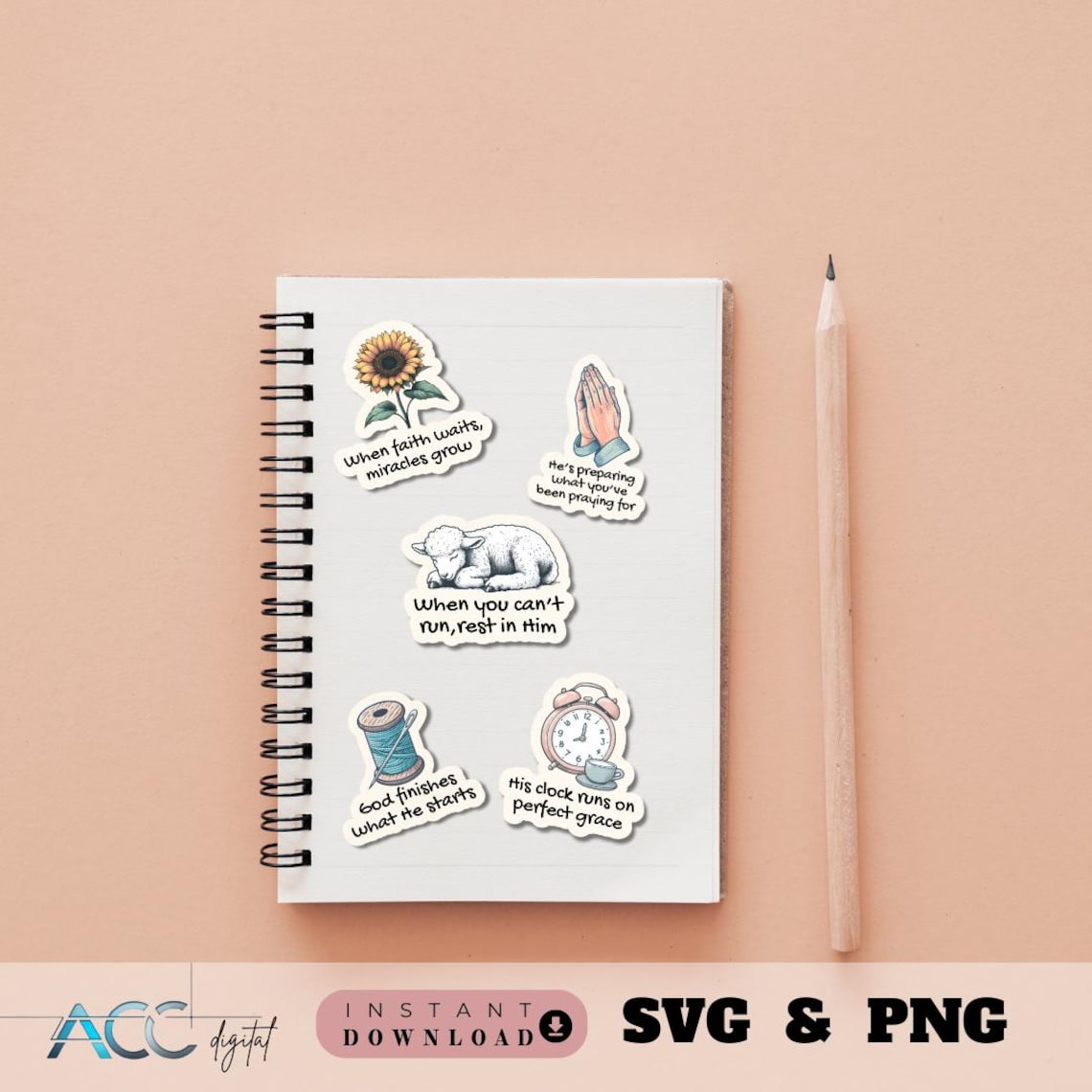 Christian Inspirational Sticker Quotes SVG PNG Bundle, Printable Faith ...