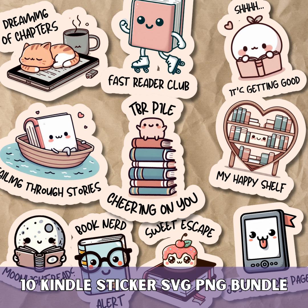 Kindle Sticker SVG PNG Bundle, Kawaii Bookish, Booktok Digital Planner ...