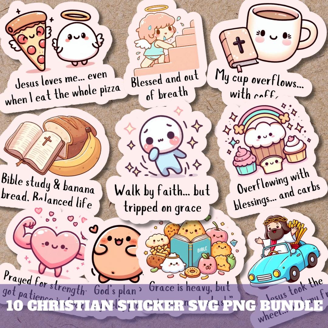 Funny Christian Sticker SVG PNG Bundle, Faith Quotes Set, Bible Digital ...
