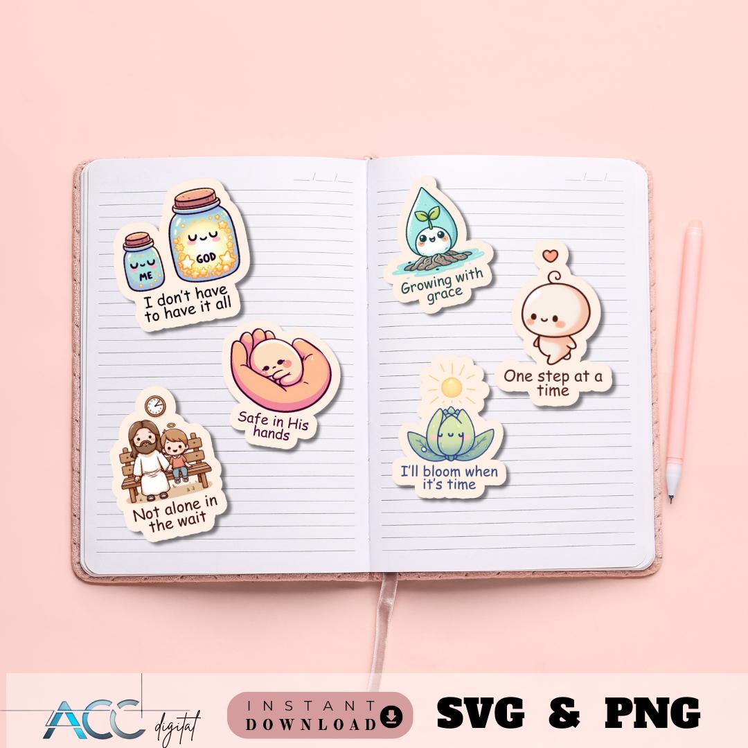 Cute Christian Quotes Stickers SVG PNG Bundle, Printable Bible Study ...