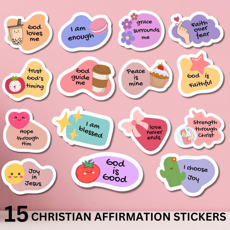 Cute Christian Affirmation Stickers SVG PNG Bundle, Inspirational ...